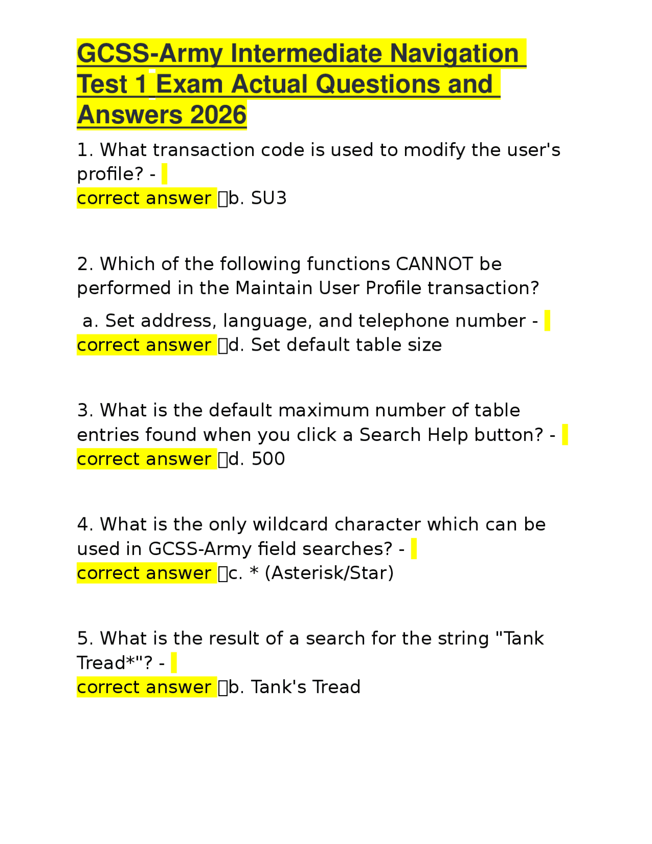GCSS-Army Intermediate Navigation Test 1: Exam Questions and Answers ...