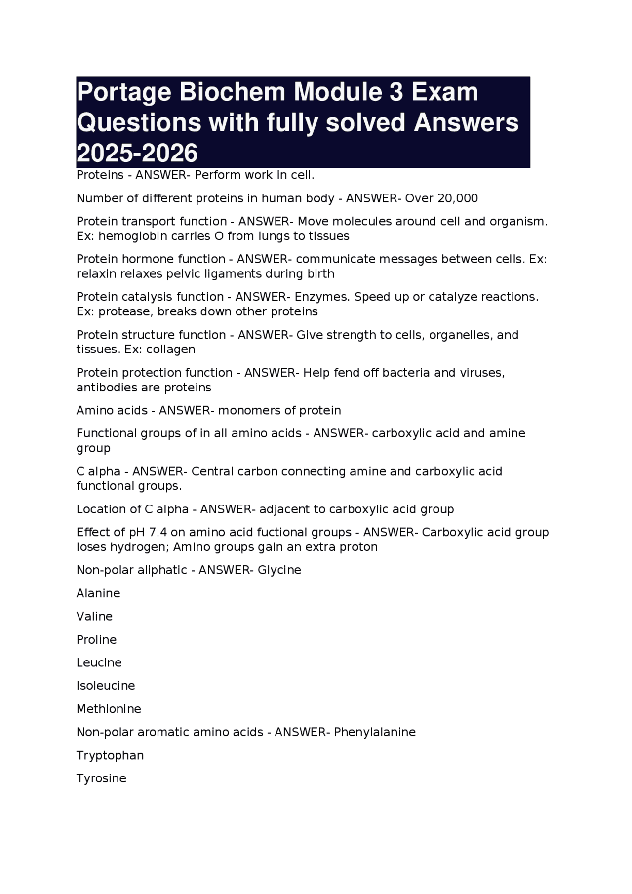 Portage Biochem Module 3 Exam Questions with fully solved Answers 2025 ...