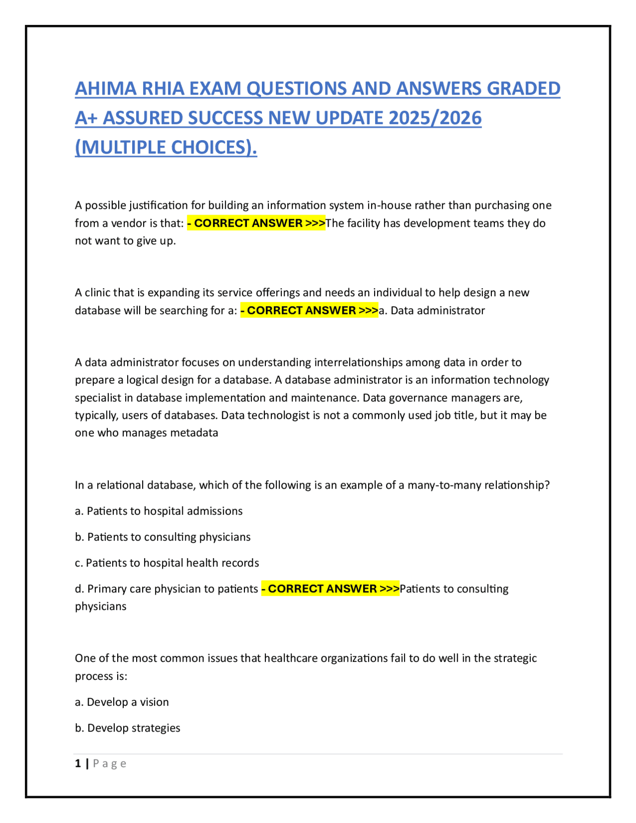 AHIMA RHIA EXAM QUESTIONS AND ANSWERS GRADED A+ ASSURED SUCCESS NEW ...