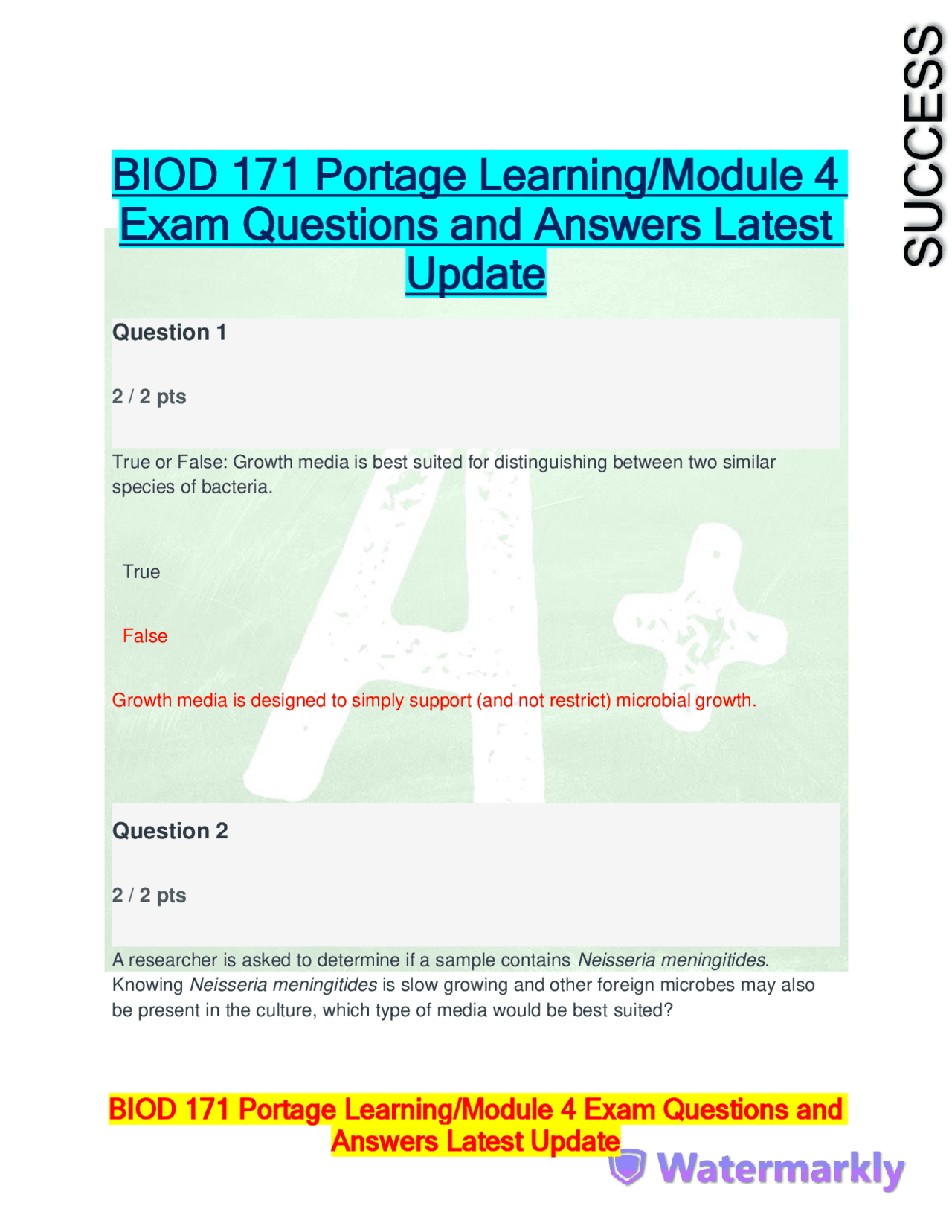 Microbiology Exam Questions and Answers: Module 4 | Exams Nursing | Docsity