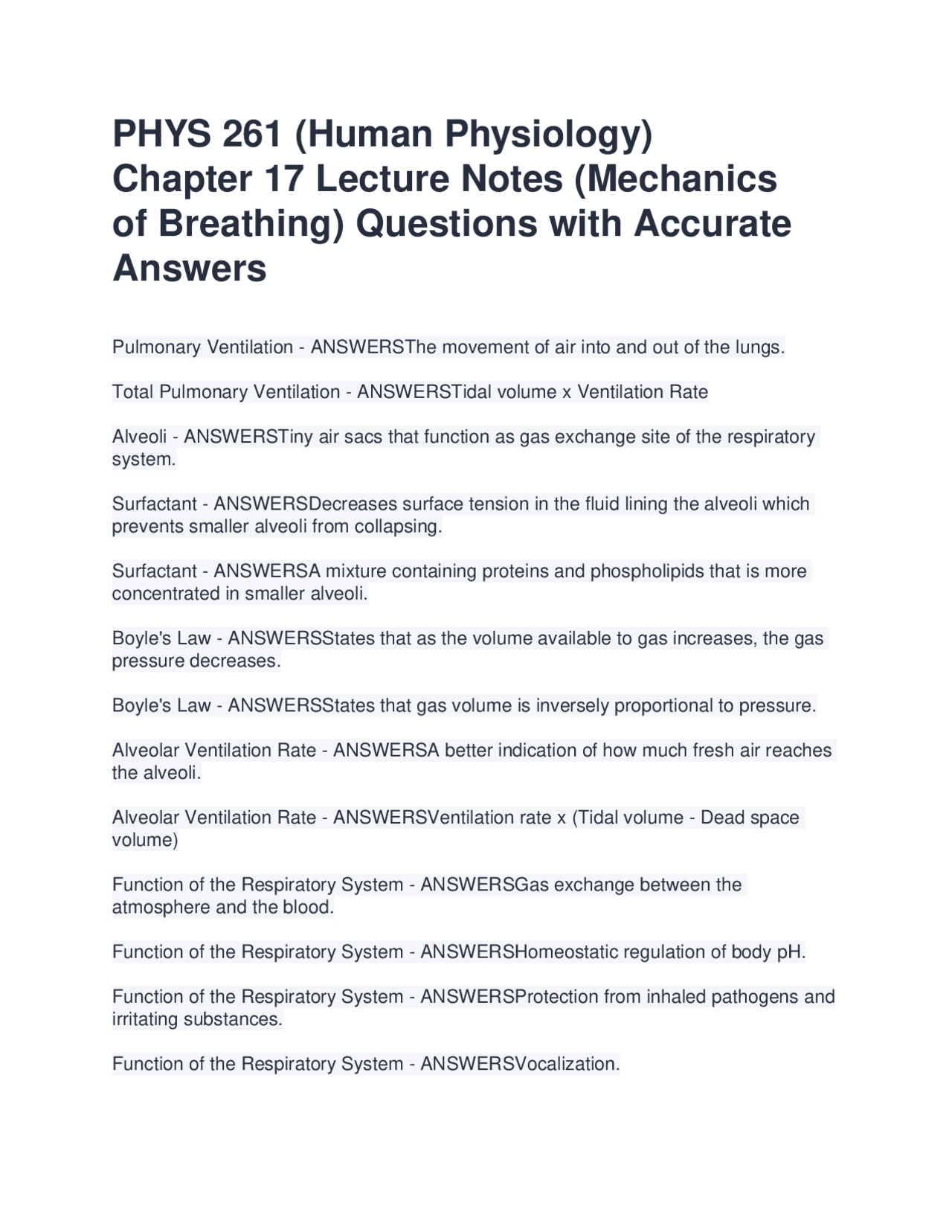 PHYS 261 (Human Physiology) Chapter 17 Lecture Notes | Exams Nursing ...