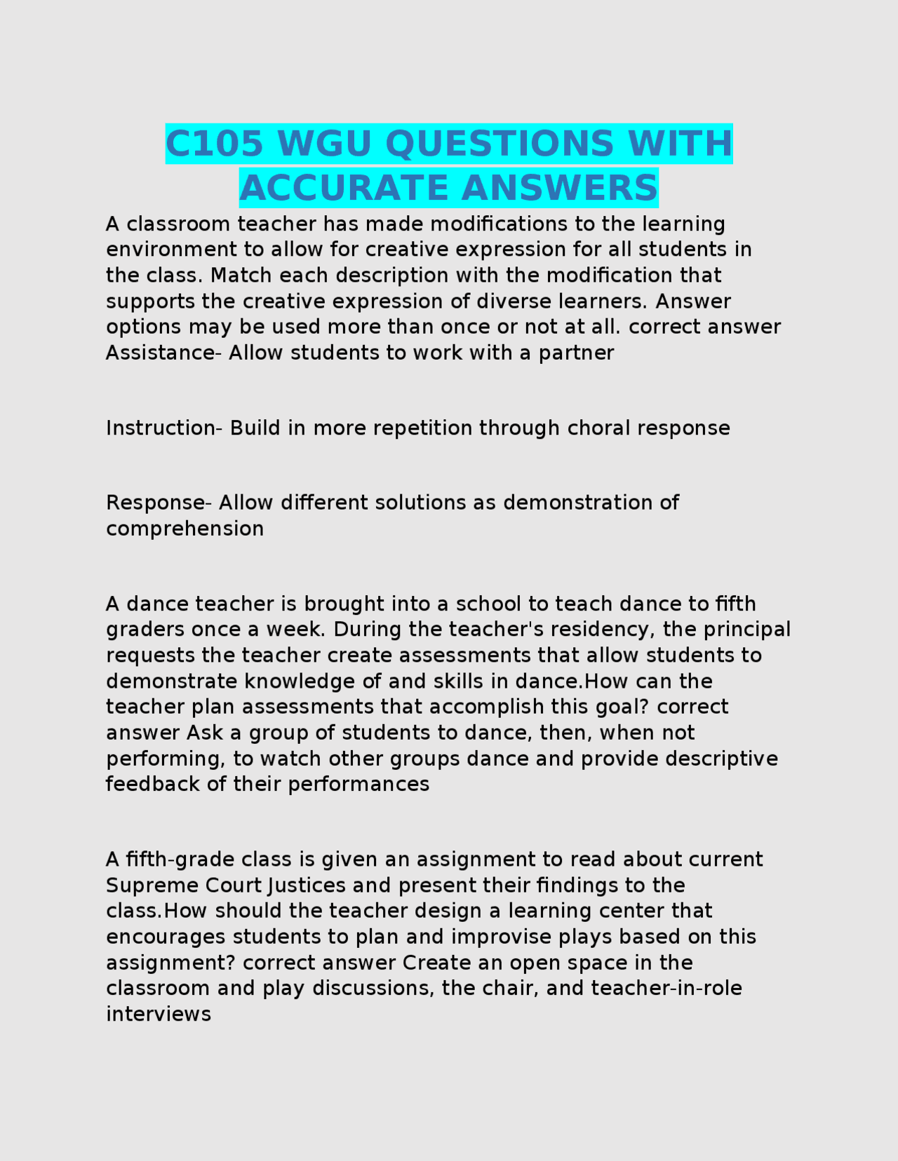 Arts Education Questions and Answers for Classroom Teachers | Exams Psychology | Docsity