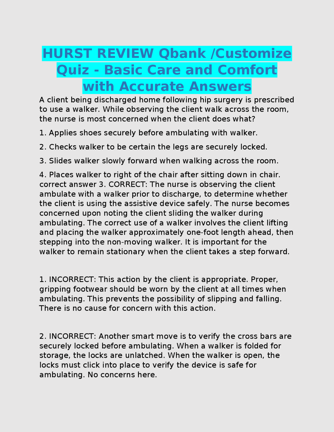 Nursing Quiz: Basic Care and Comfort Questions and Answers | Exams ...
