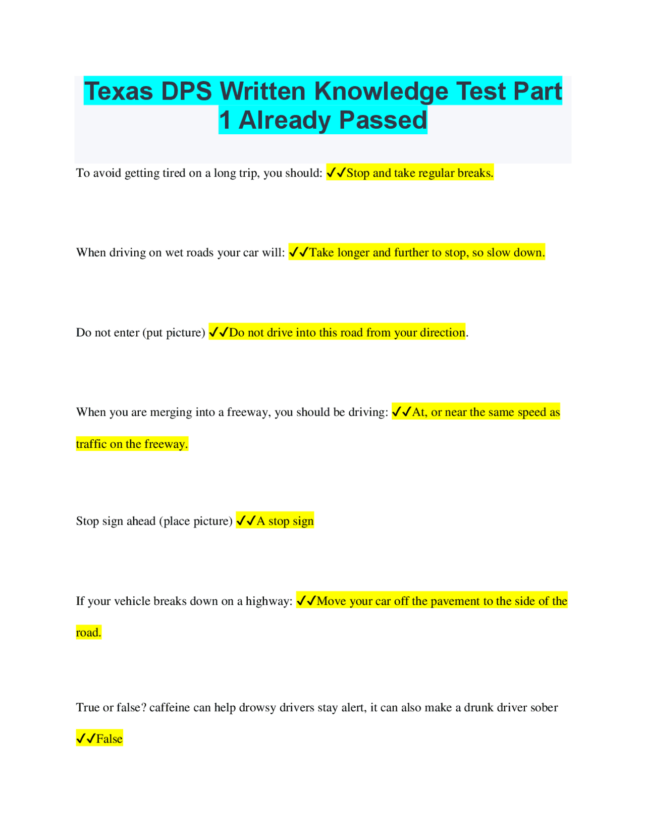 Texas DPS Written Knowledge Test: Practice Questions and Answers ...
