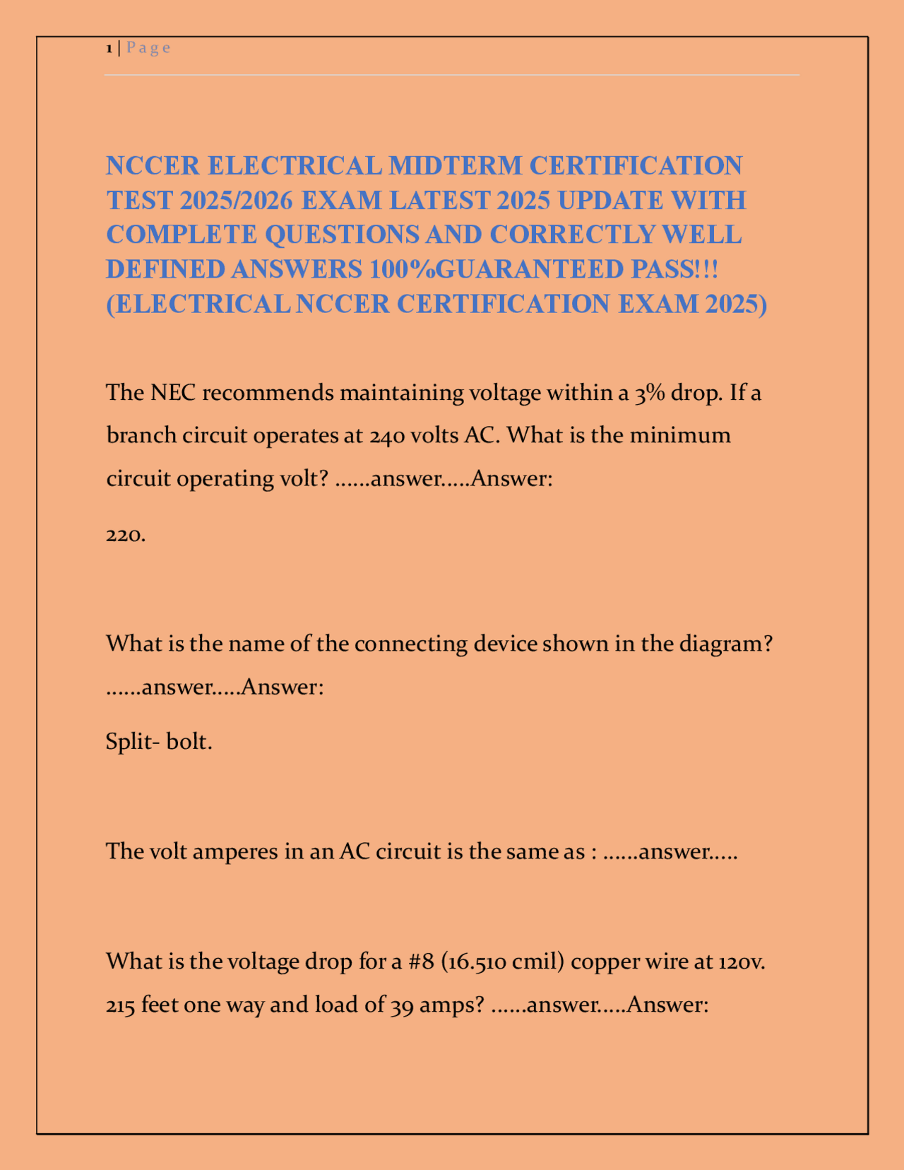 NCCER ELECTRICAL MIDTERM CERTIFICATION TEST 2025/2026 EXAM LATEST 2025 ...