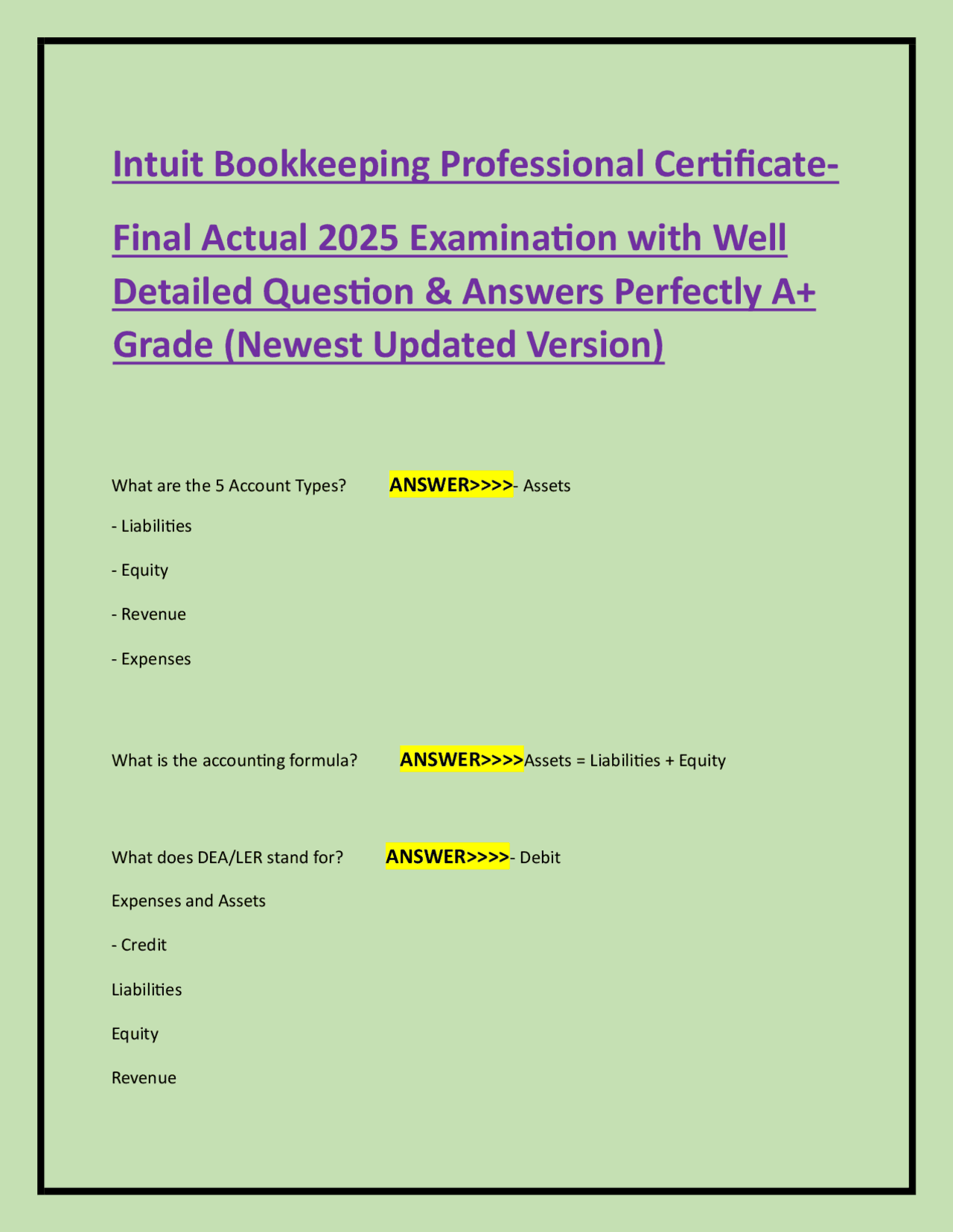Intuit Bookkeeping Professional Certificate- Final Actual 2025 ...
