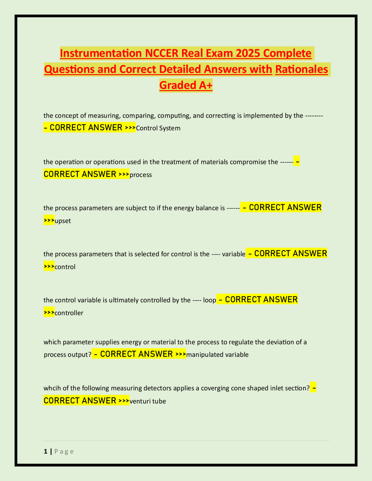 Instrumentation NCCER Real Exam 2025 Complete Questions and Correct ...