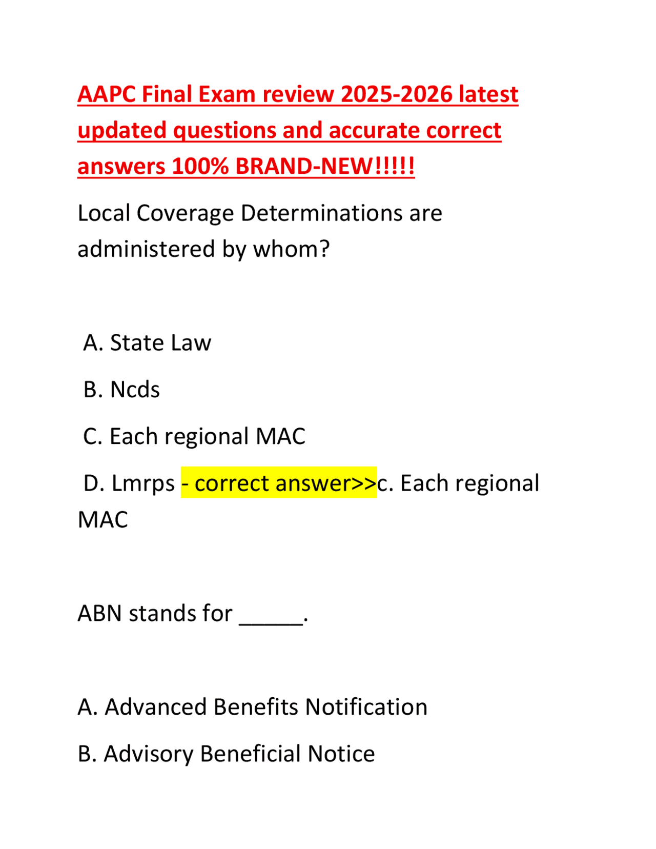 AAPC Final Exam review 2025-2026 latest updated questions and accurate ...