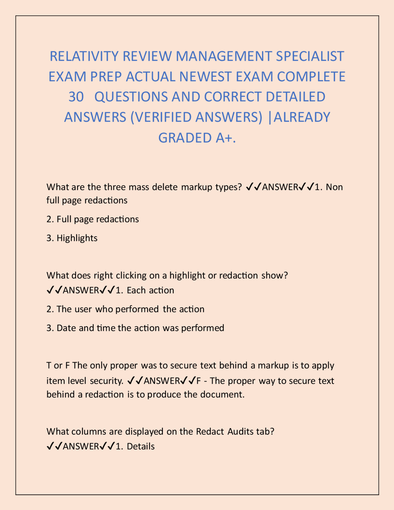 RELATIVITY REVIEW MANAGEMENT SPECIALIST EXAM PREP | Exams Health ...