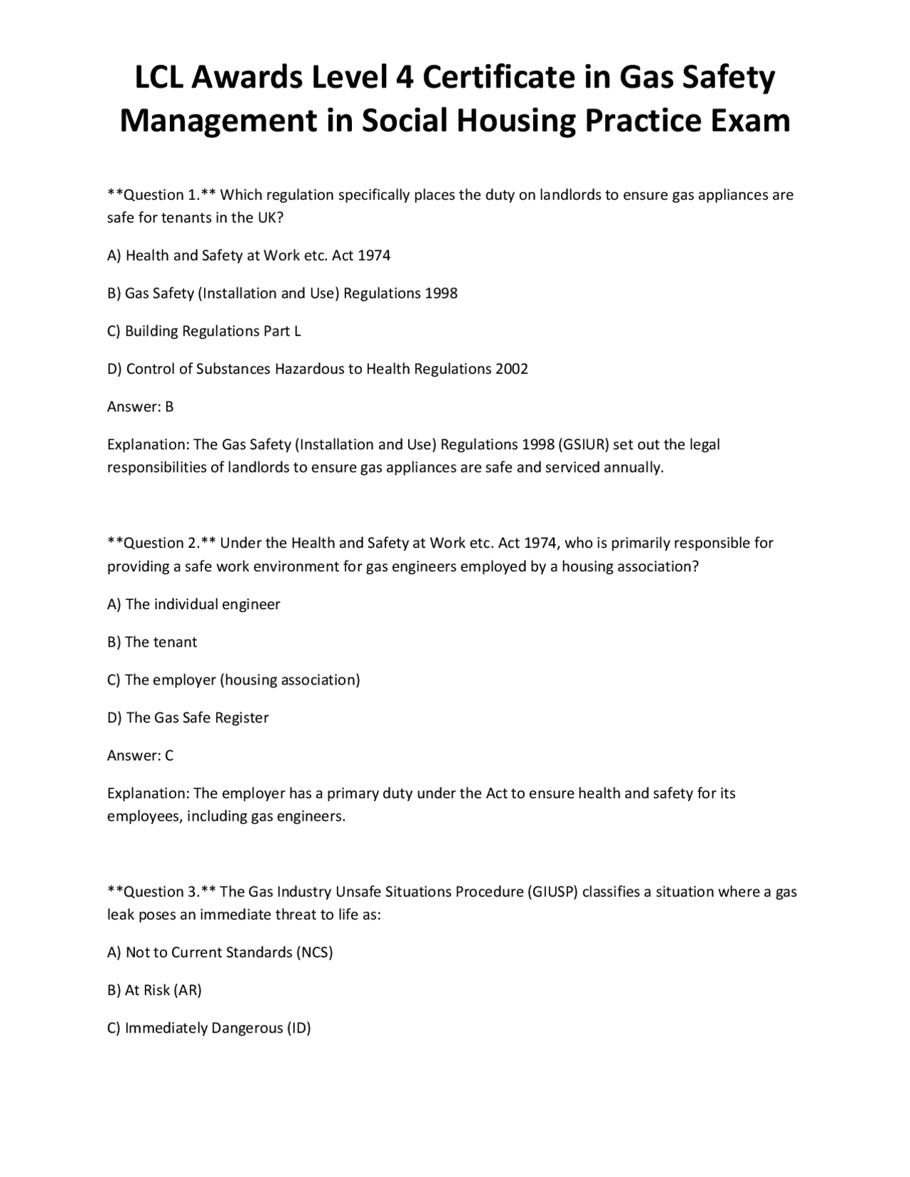 LCL Awards Level 4 Certificate in Gas Safety Management in Social ...