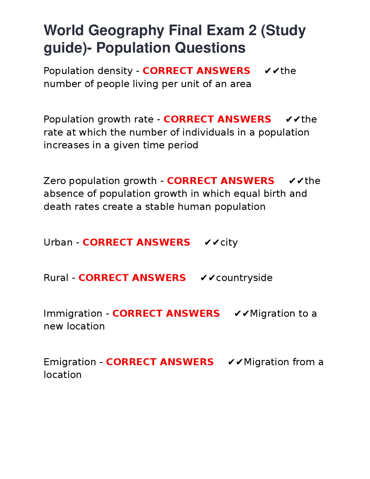 World Geography: Population Dynamics Exam 2 Study Guide | Exams Nursing ...