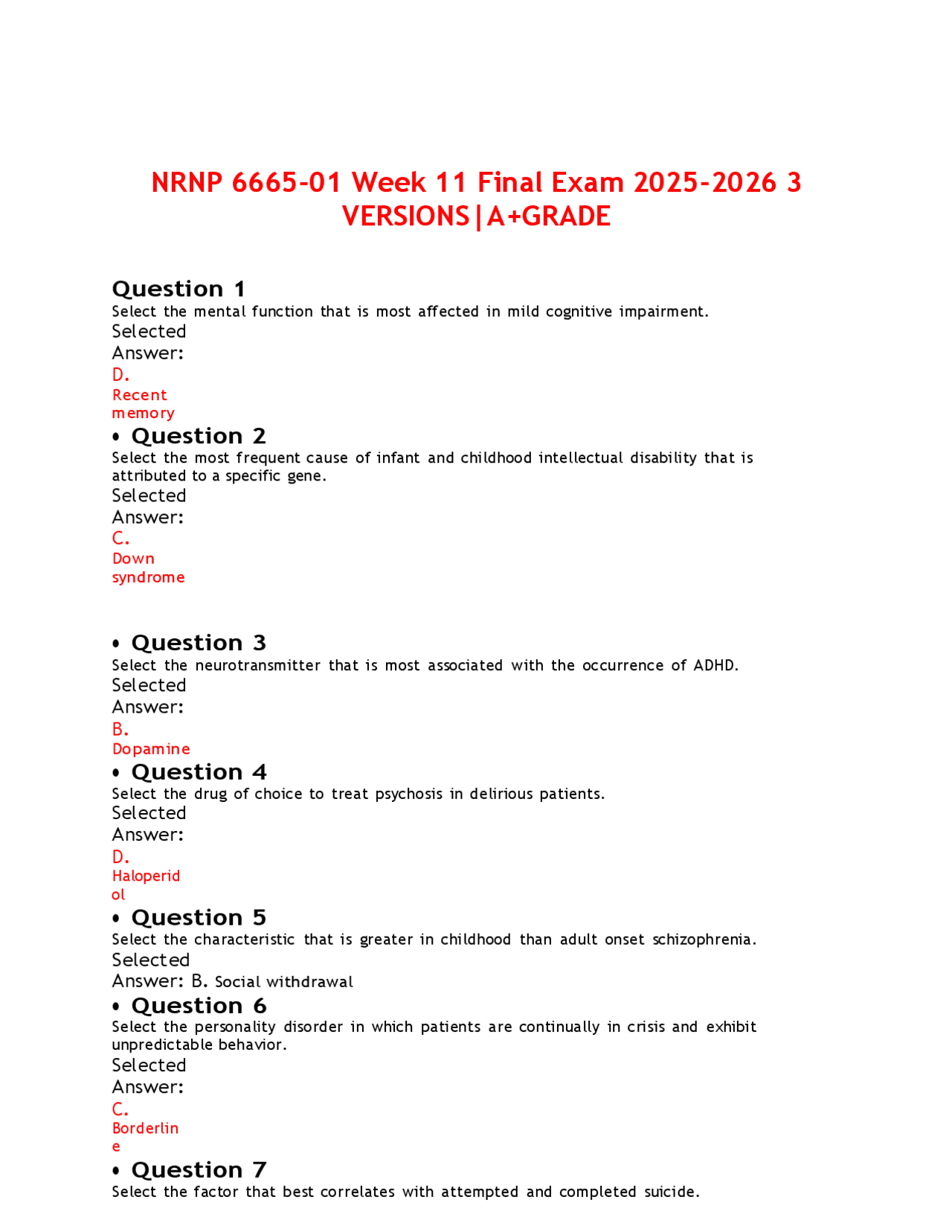 NRNP 6675 FINAL EXAM 2025 /NRNP6675 WEEK 11 FINAL / 100+Qs&As|Walden ...