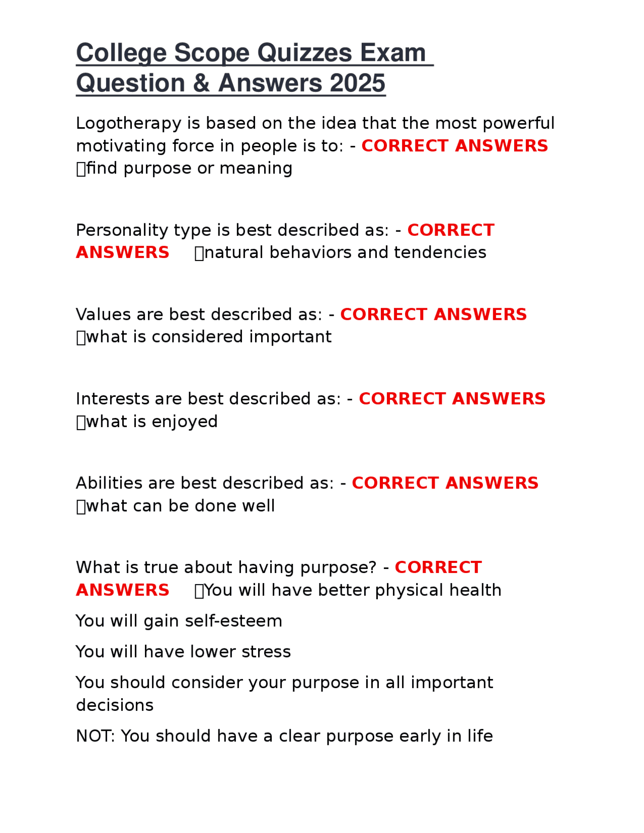 College Success Quizzes and Exam Questions with Correct Answers | Exams ...