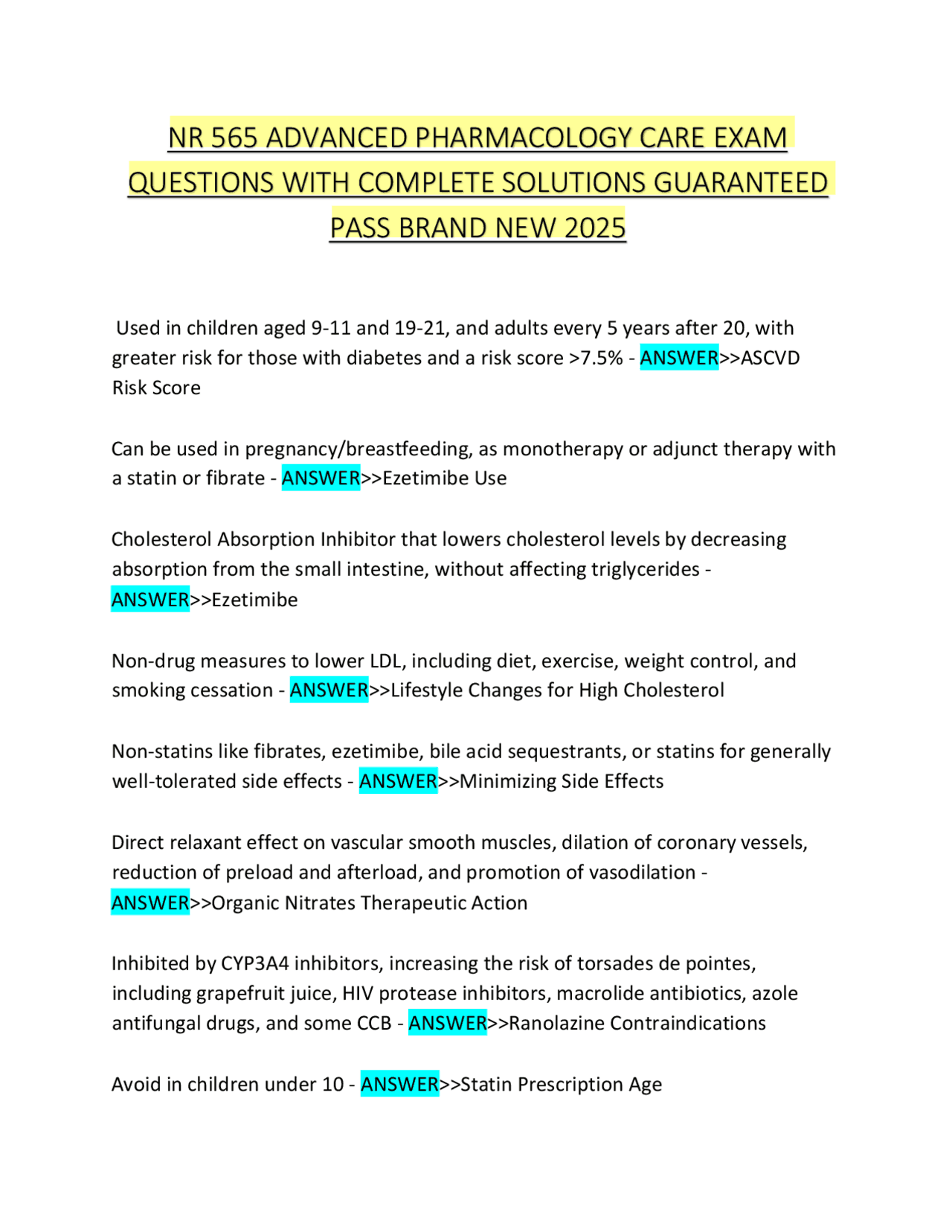 NR 565 ADVANCED PHARMACOLOGY CARE EXAM QUESTIONS WITH COMPLETE ...