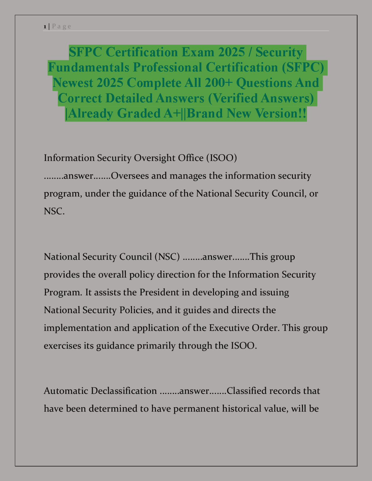 SFPC Certification Exam 2025 / Security Fundamentals Professional ...