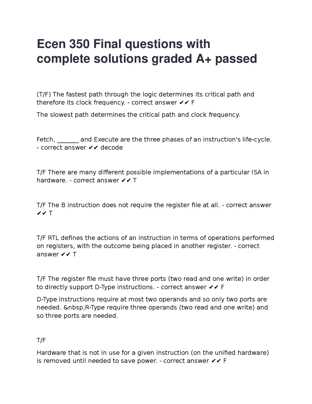 Ecen 350 Final questions with complete solutions graded A+ passed-9 ...