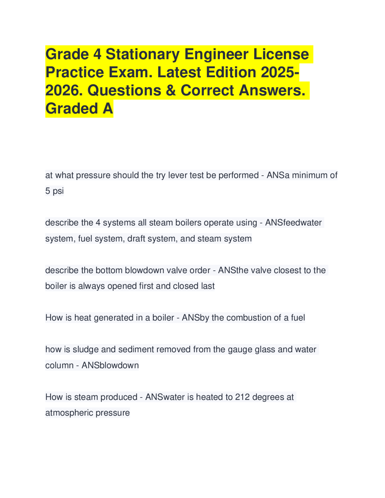 Grade 4 Stationary Engineer License Practice Exam. Latest Edition 2025 ...