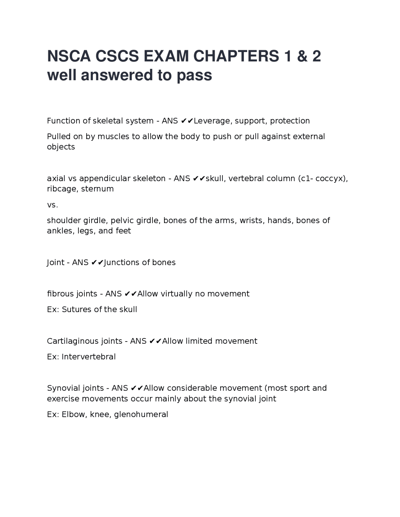 NSCA CSCS EXAM CHAPTERS 1 & 2 well answered to pass-15.docx | Exams ...