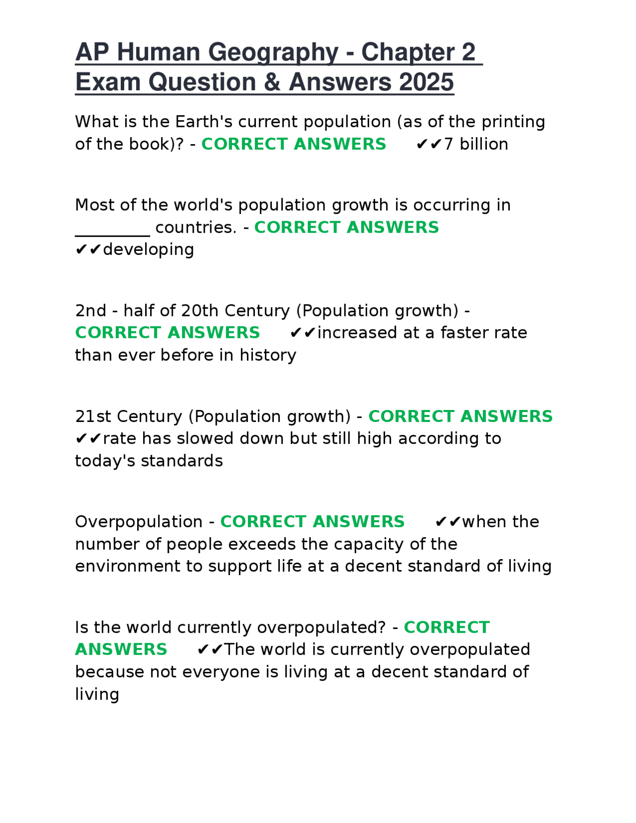 AP Human Geography - Chapter 2: Exam Questions and Answers (2025 ...