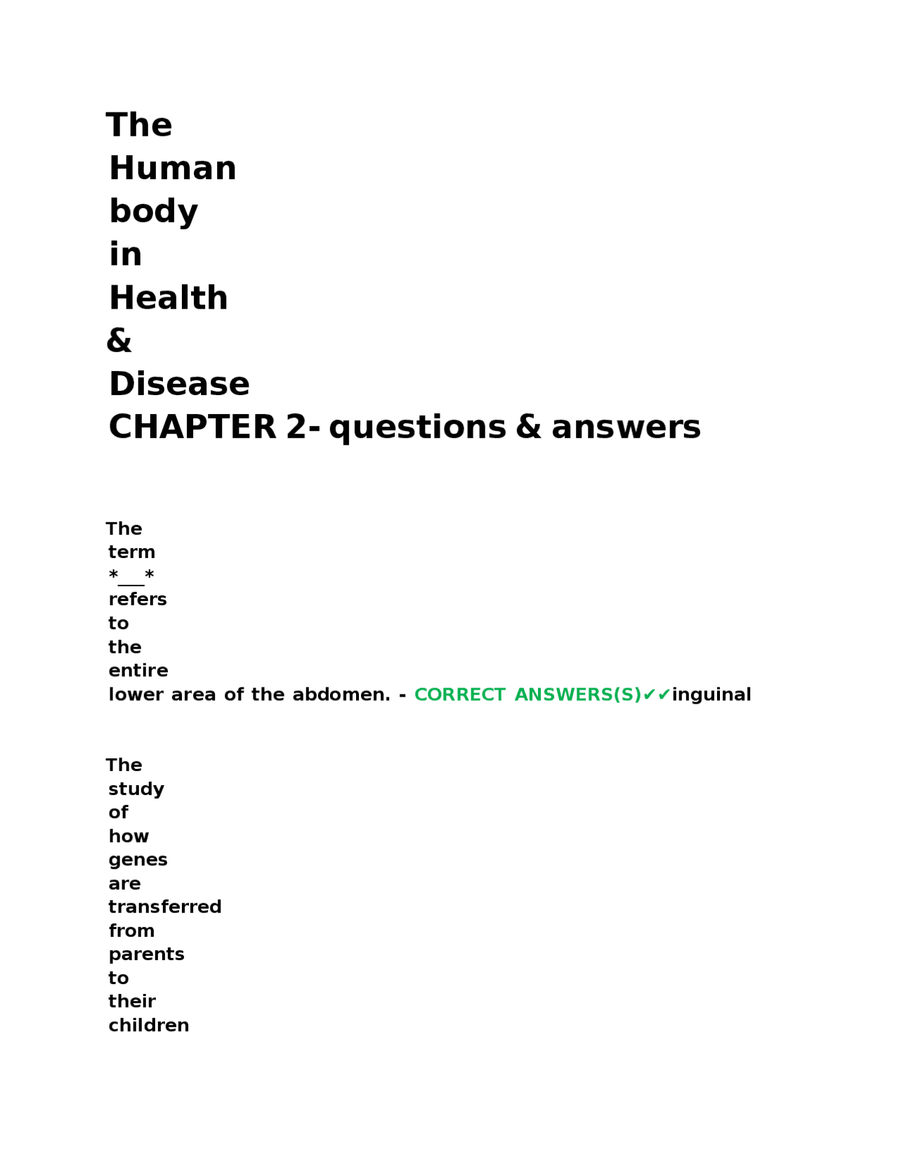 Human Body in Health & Disease: Chapter 2 - Q&A | Exams Biology | Docsity