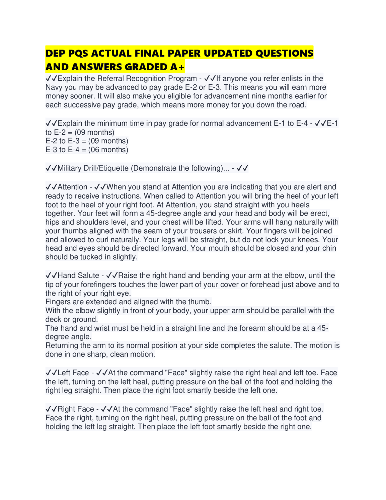DEP PQS ACTUAL FINAL PAPER UPDATED QUESTIONS AND ANSWERS GRADED A+ ...