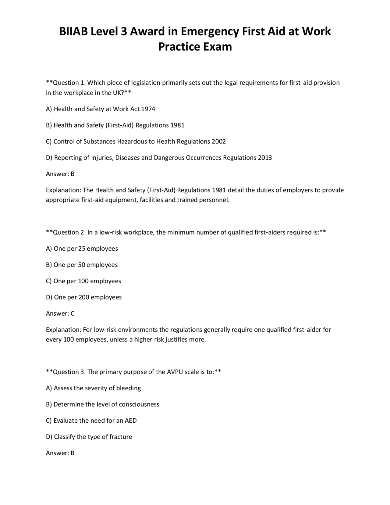 Emergency First Aid at Work Practice Exam: BIIAB Level 3 Award | Exams ...
