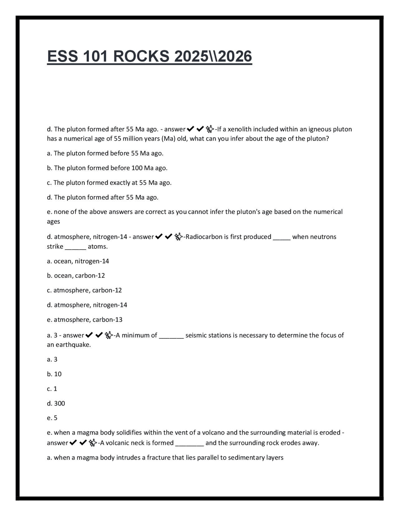 ESS 101 Rocks 2025–2026 | Correct Questions and Answers Study Guide ...