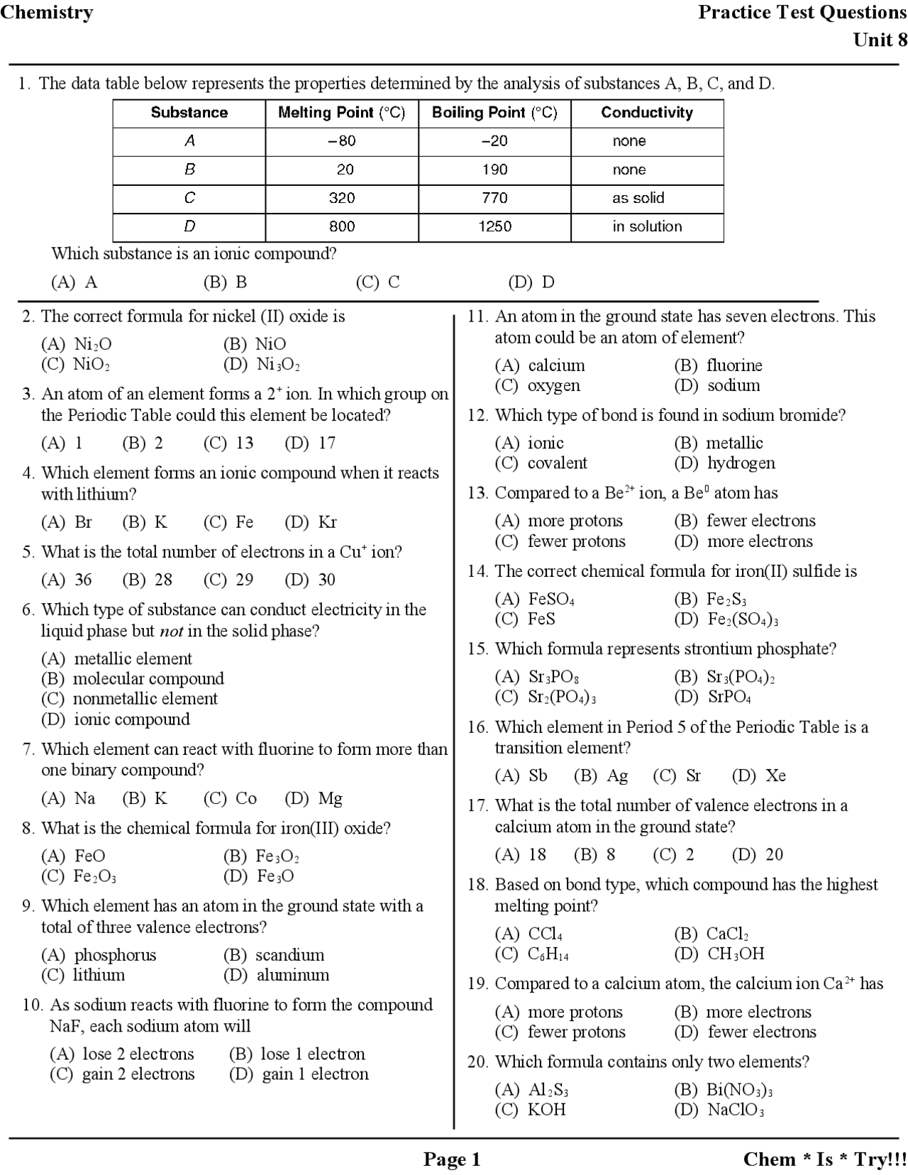 high school chemistry midterm | Exams Chemistry | Docsity