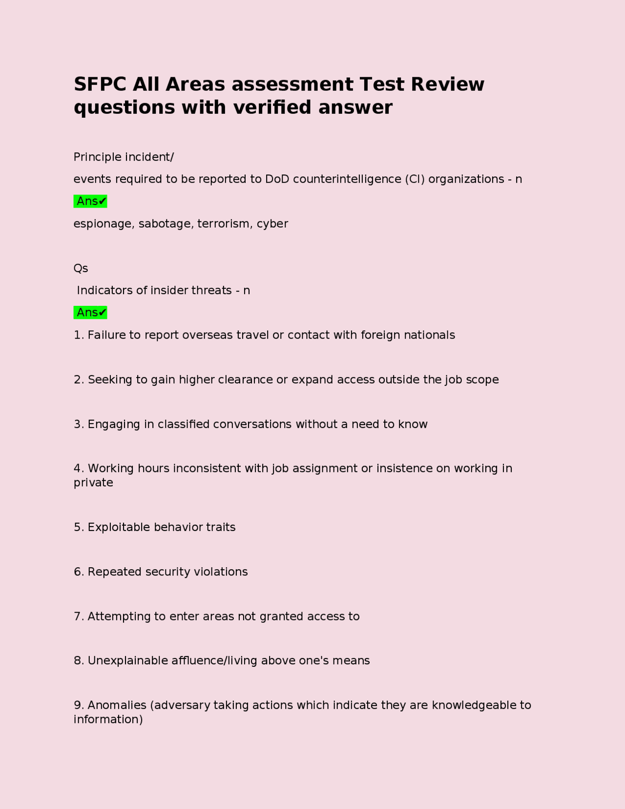 SFPC All Areas assessment Test Review questions with verified answer ...