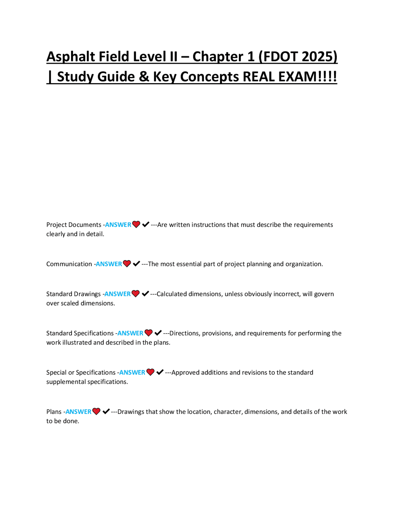 Asphalt Field Level II – Chapter 1 (FDOT 2025) | Study Guide & Key ...