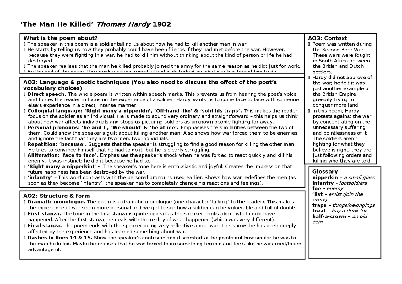 A Man He Killed Main Notes | Cheat Sheet English | Docsity