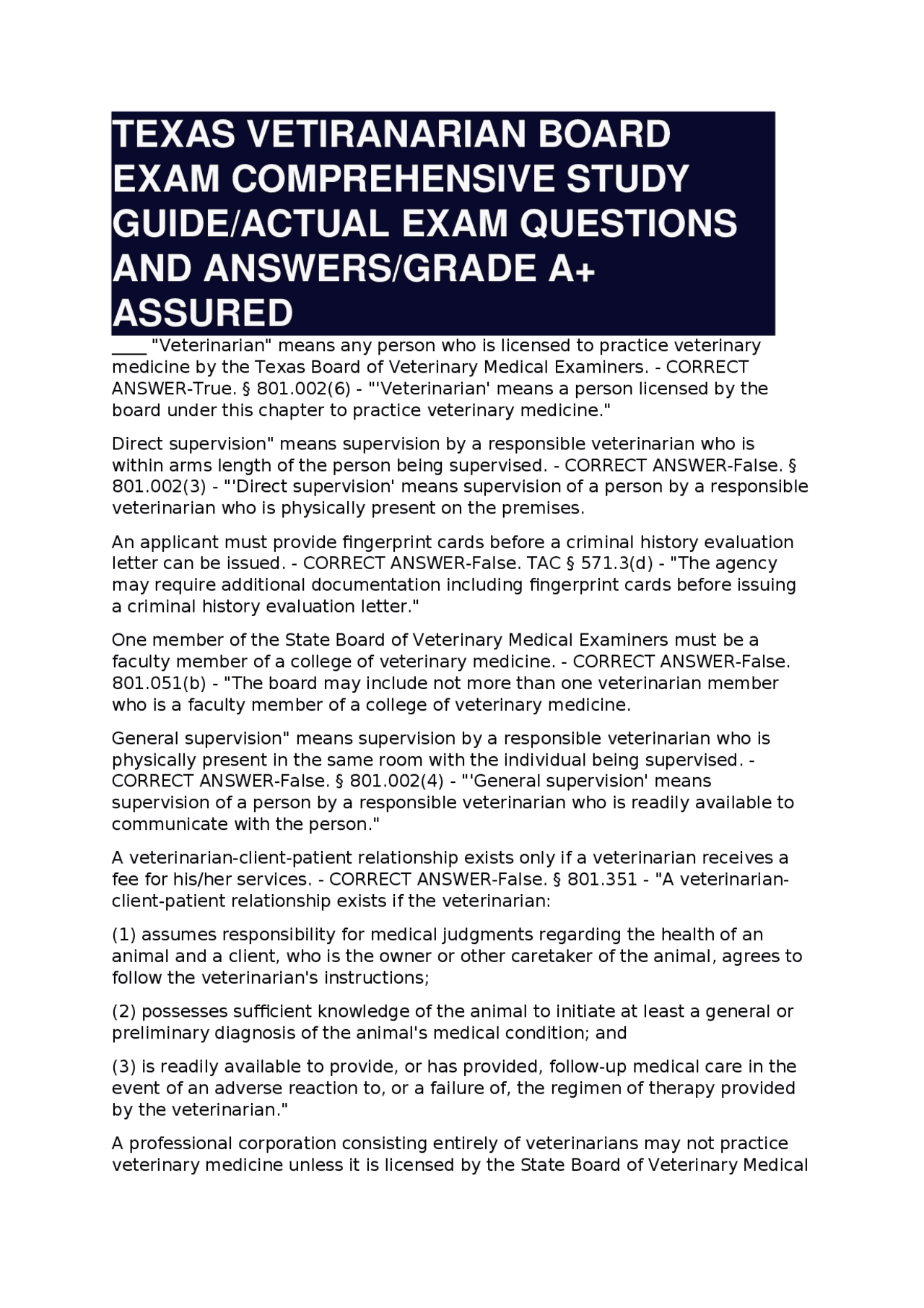 Texas Veterinarian Board Exam: Comprehensive Study Guide with Questions ...