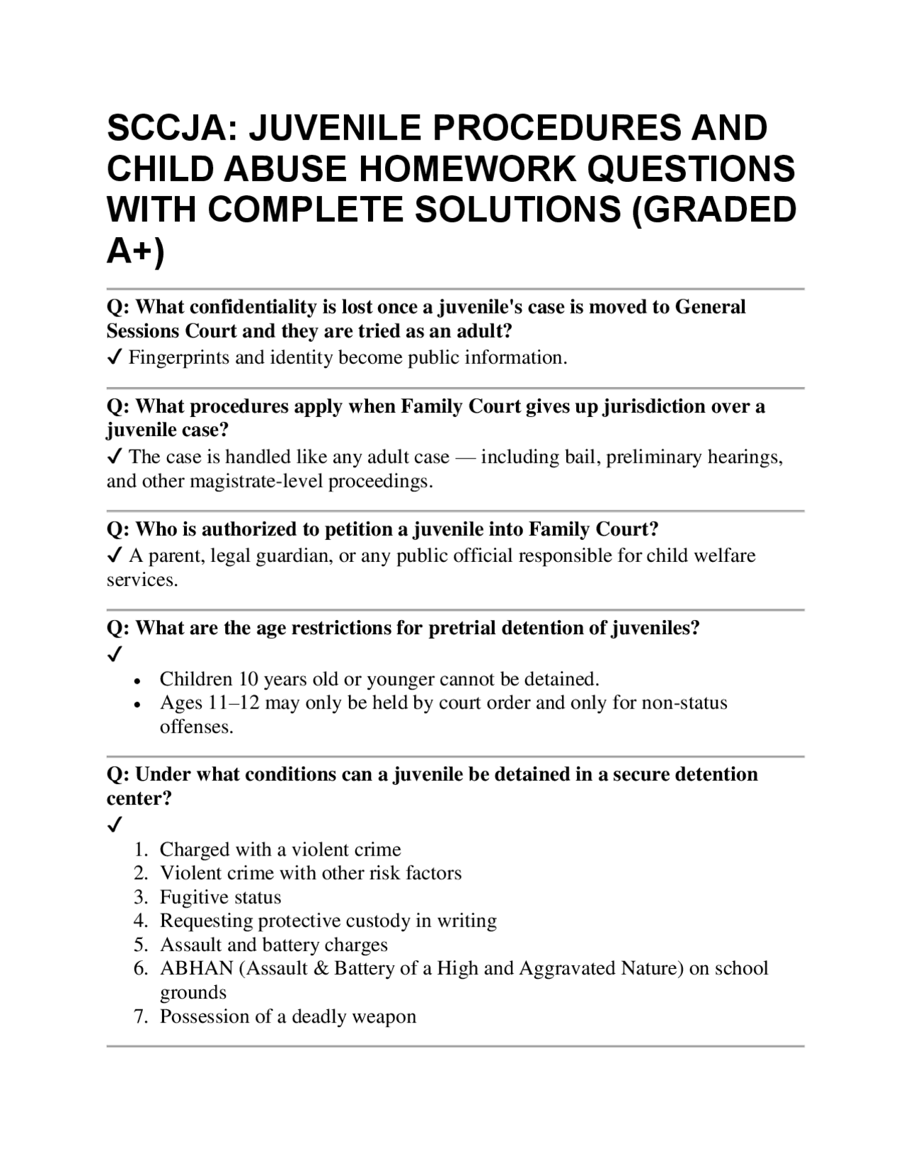 Juvenile Procedures and Child Abuse: Homework Questions and Solutions ...