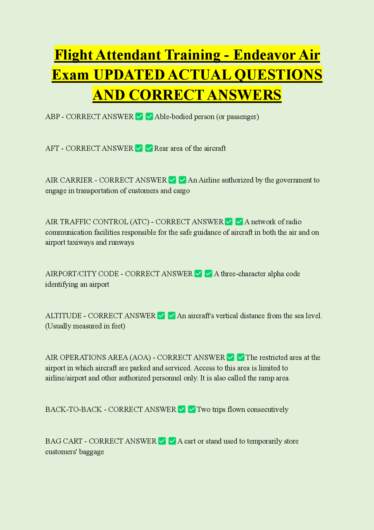 Flight Attendant Training Exam: Key Terms and Definitions | Exams ...
