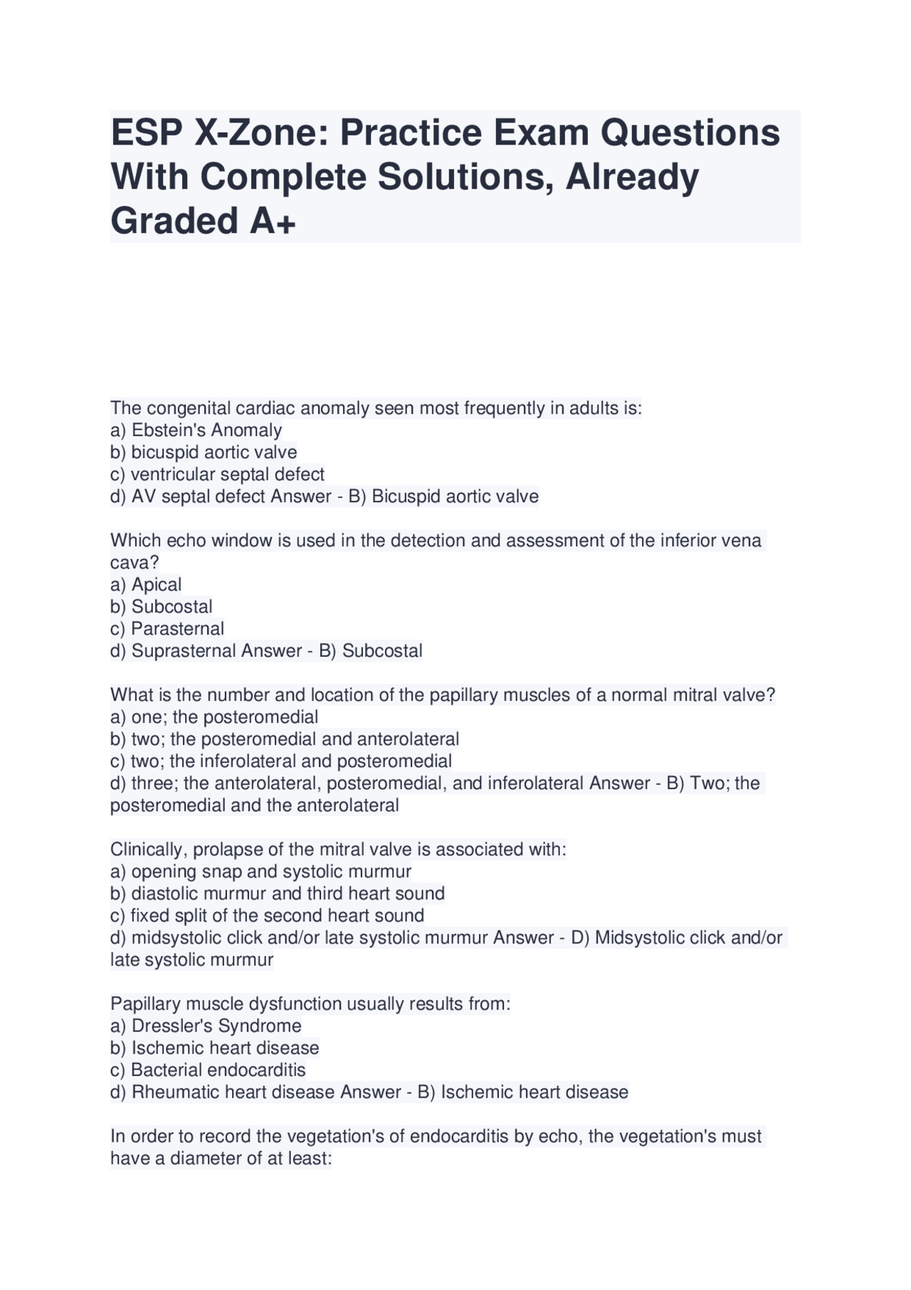 ESP X-Zone Practice Exam Questions With Complete Solutions, Already ...
