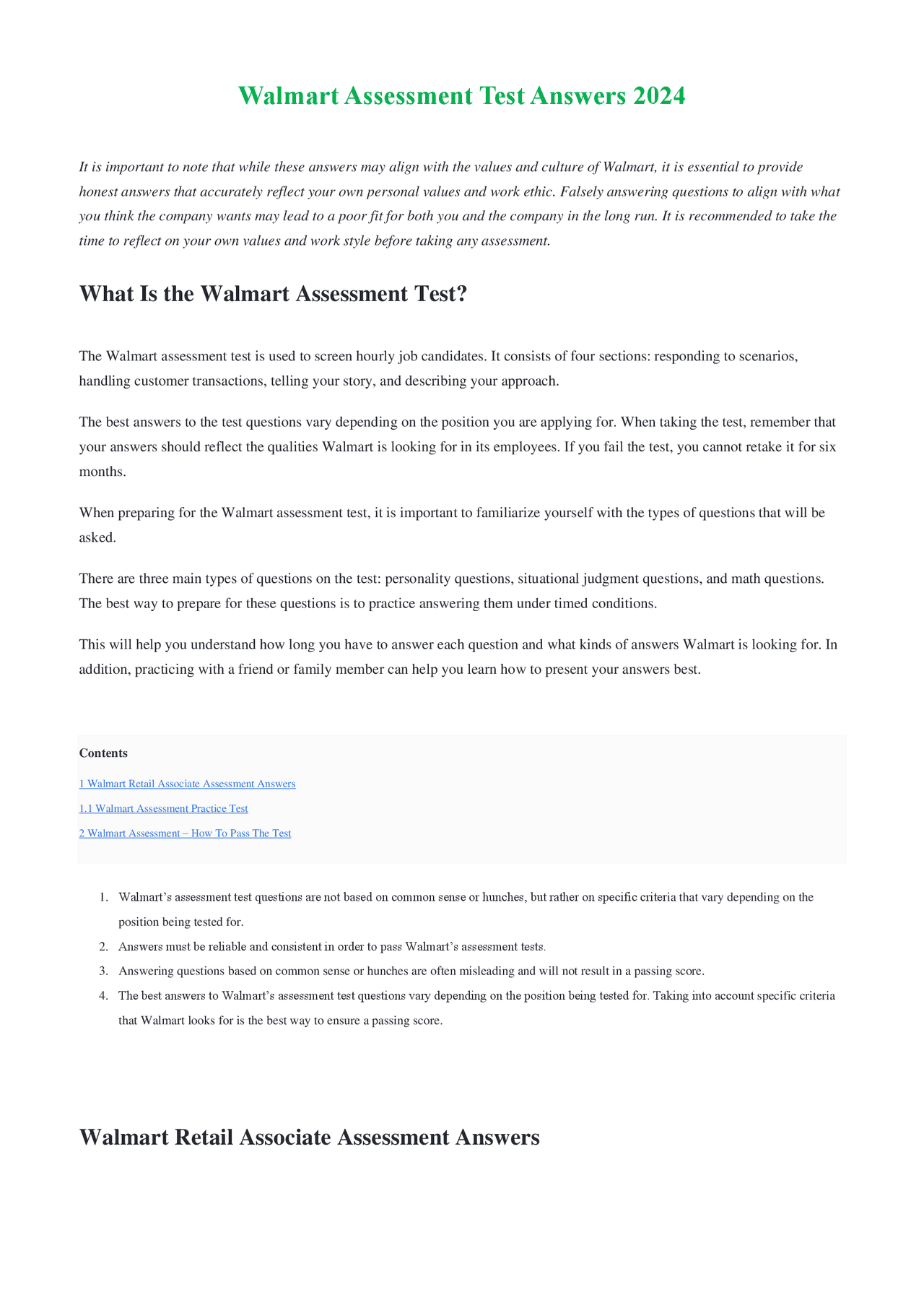 Walmart Assessment Test Answers 2025–26 | Updated Employment Test ...