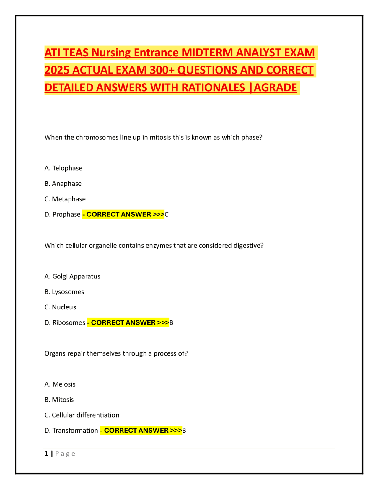 ATI TEAS Nursing Entrance MIDTERM ANALYST ACTUAL EXAM 300+ QUESTIONS ...