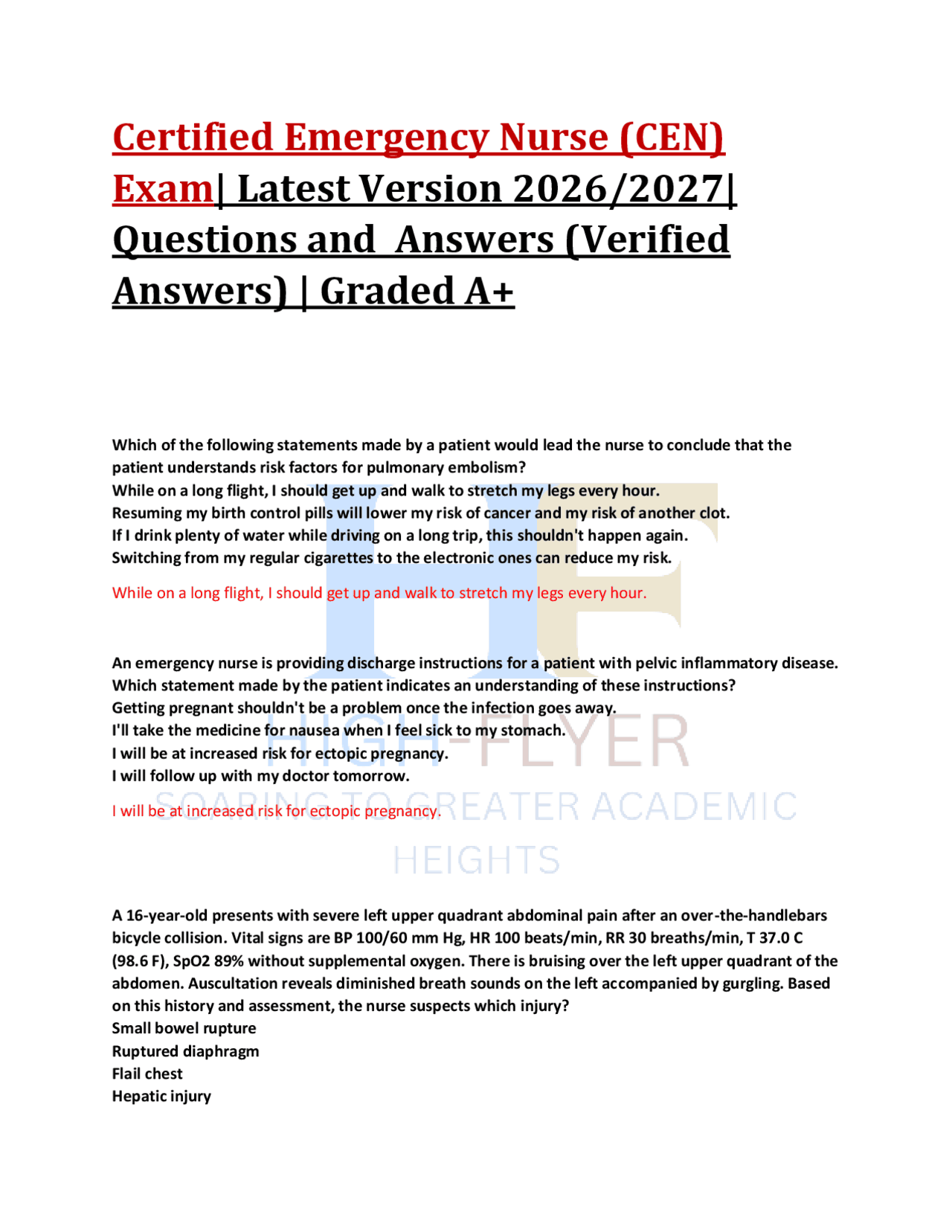 Certified Emergency Nurse (CEN) Exam| Latest Version 2026/2027 ...
