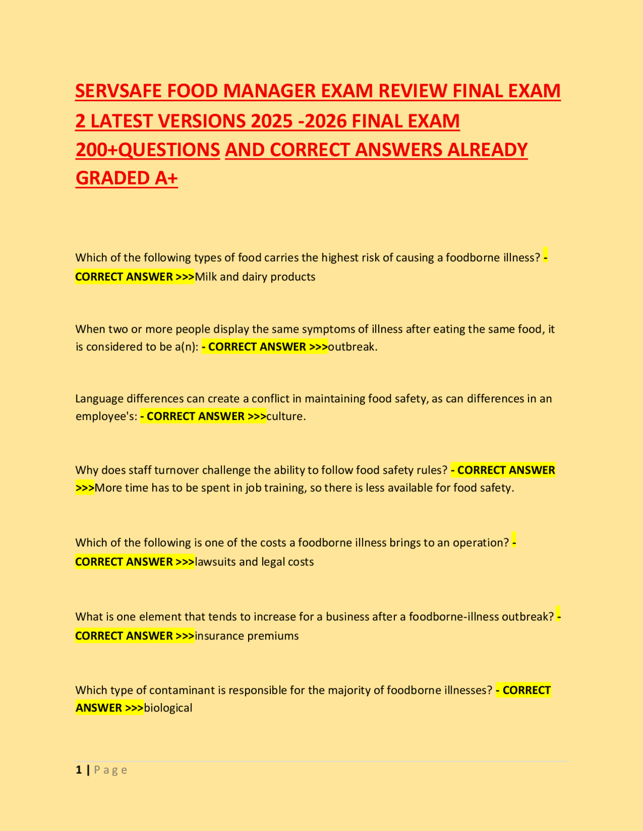 ServSafe Food Manager Exam Review: 200+ Questions and Answers ...