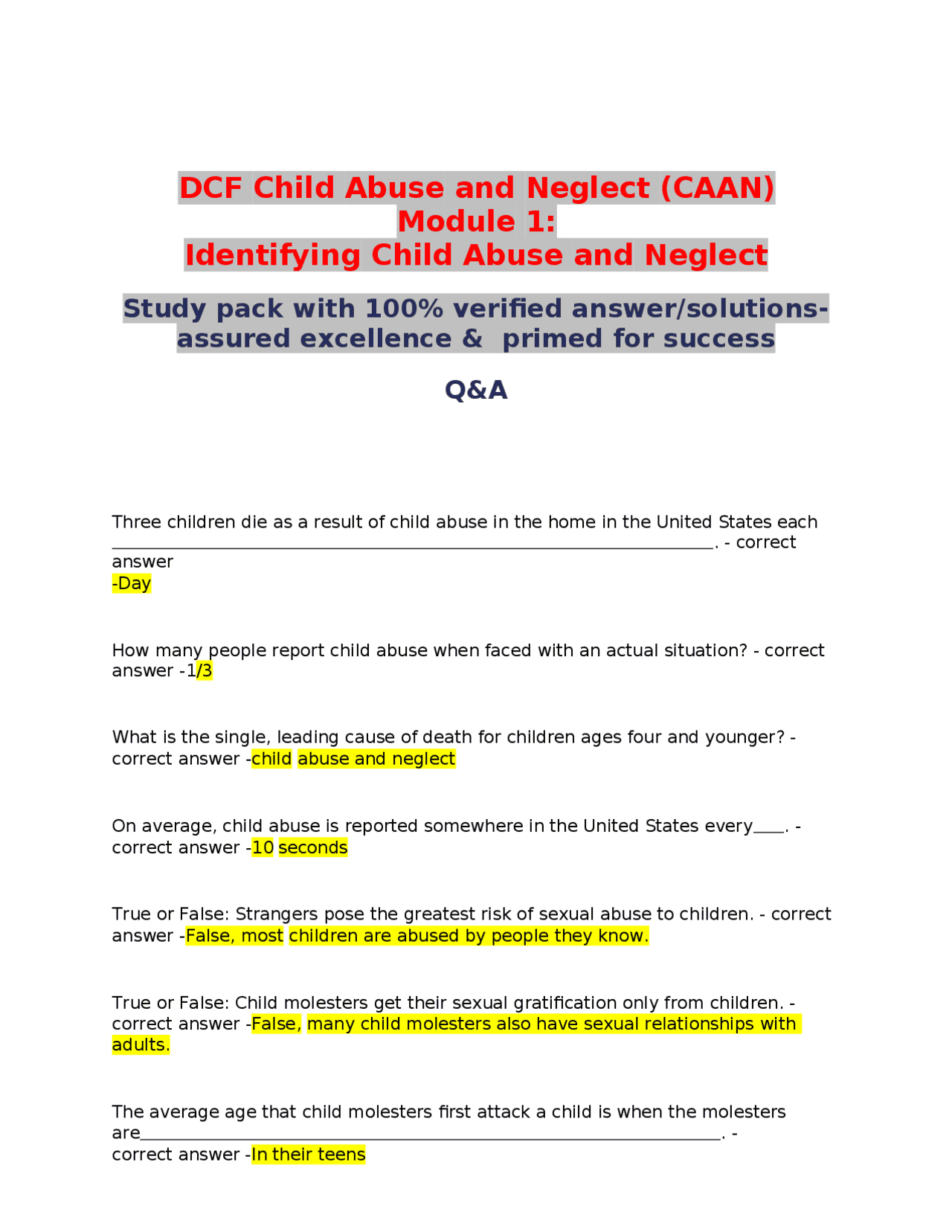 DCF Child Abuse and Neglect (CAAN) Module 1- Identifying Child Abuse ...