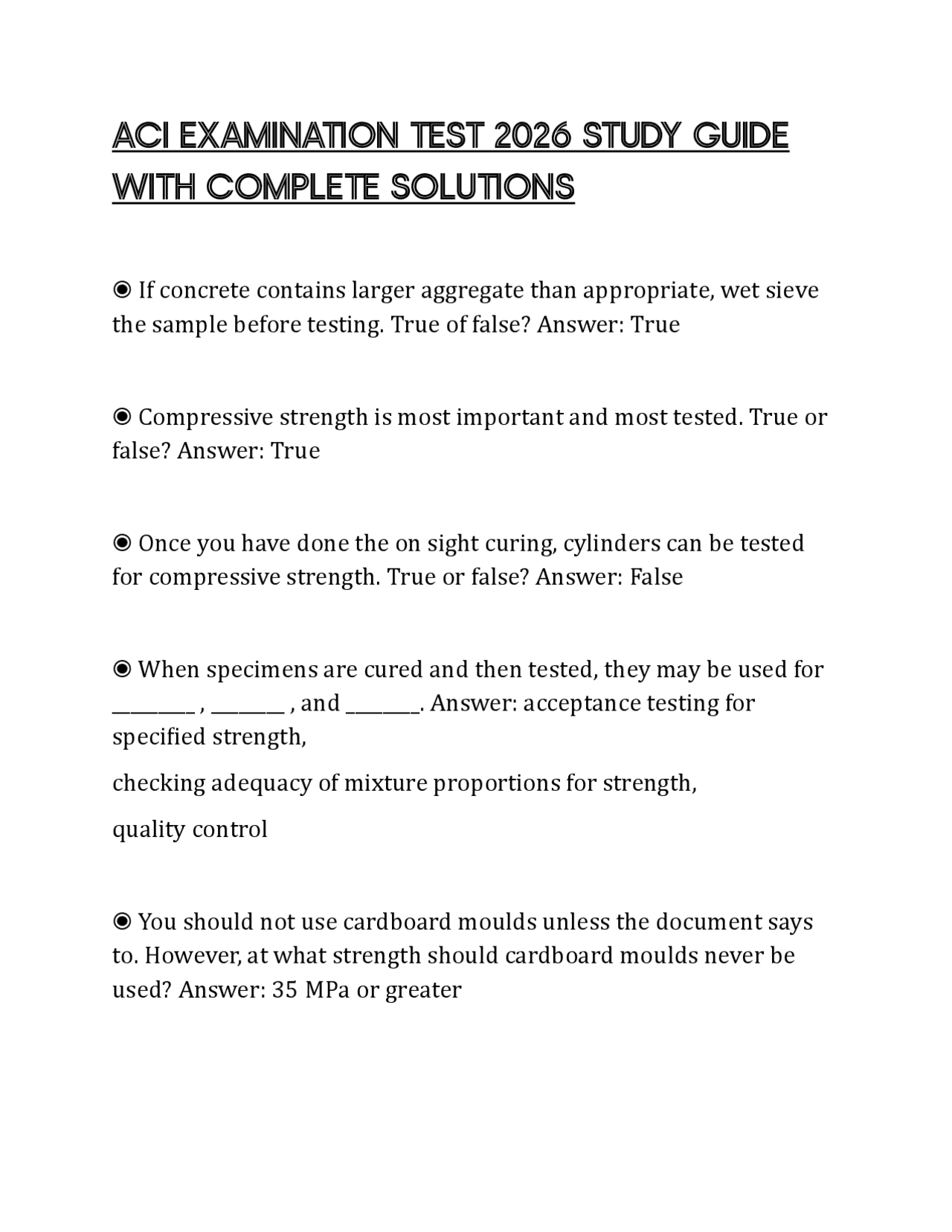 ACI EXAMINATION TEST 2026 STUDY GUIDE WITH COMPLETE SOLUTIONS | Exams ...
