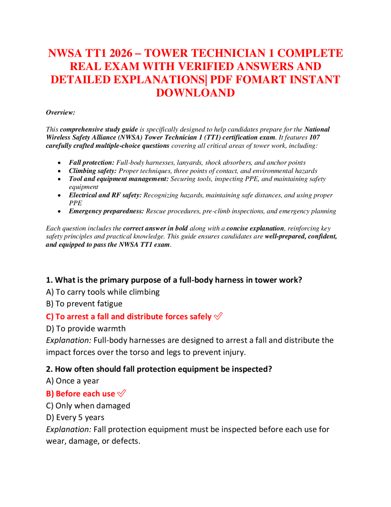 NWSA TT1 Tower Technician Certification Exam: Practice Questions and ...