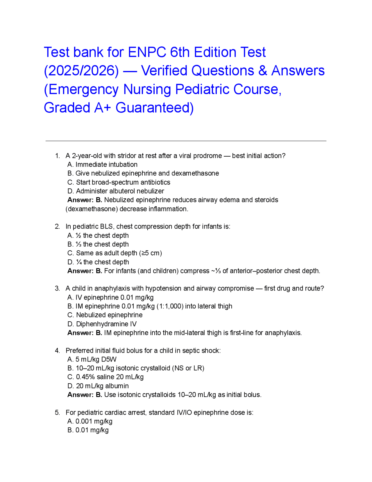 Test bank for ENPC 6th Edition Test (2025_2026) — Verified Questions ...