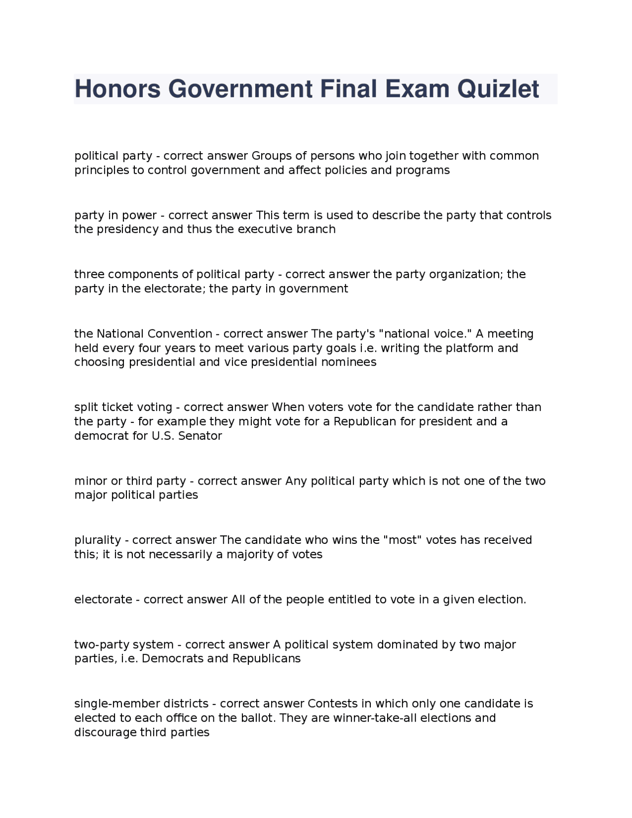 Honors Government Final Exam Quizlet: Key Terms and Concepts | Exams ...
