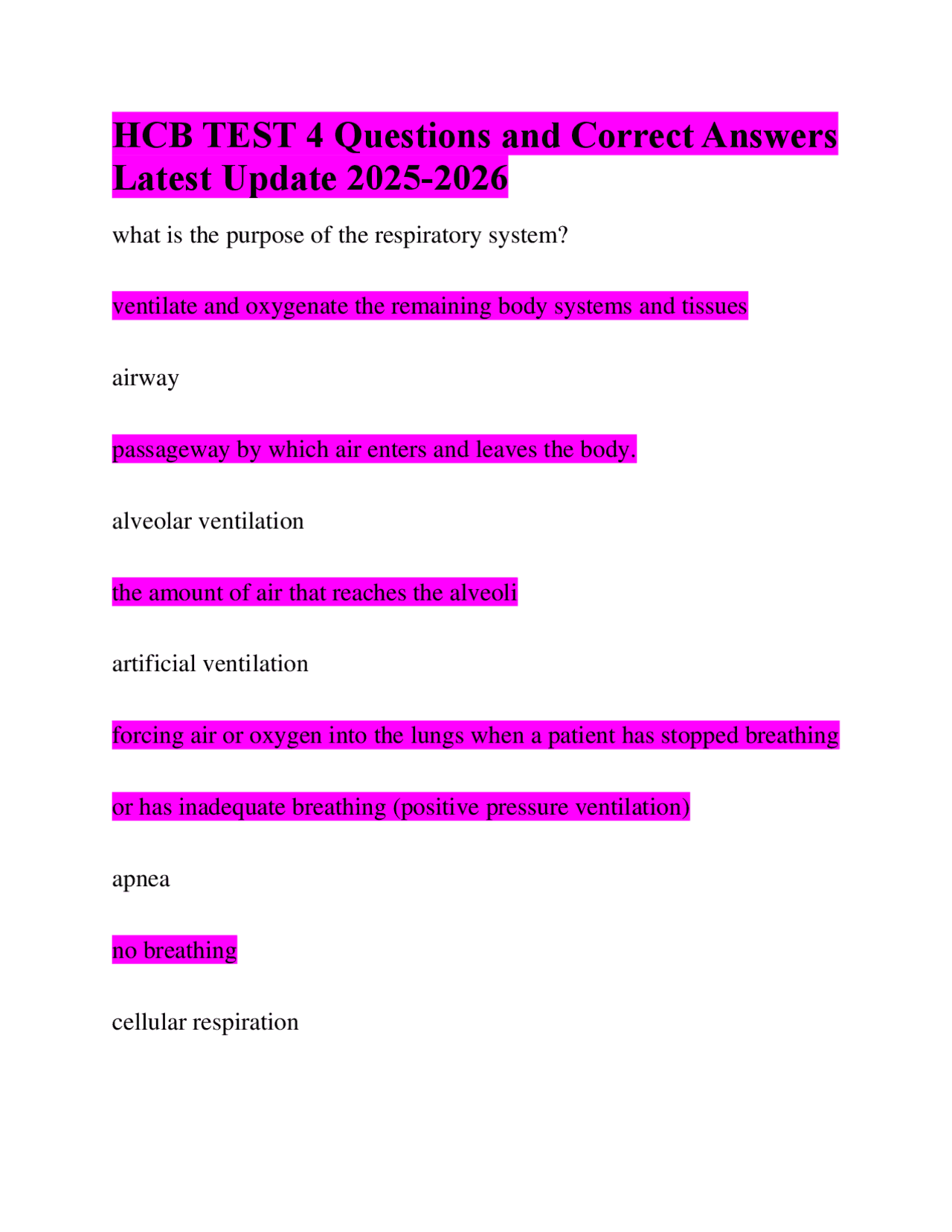 HCB TEST 4 Questions and Correct Answers Latest Update 2025-2026 ...
