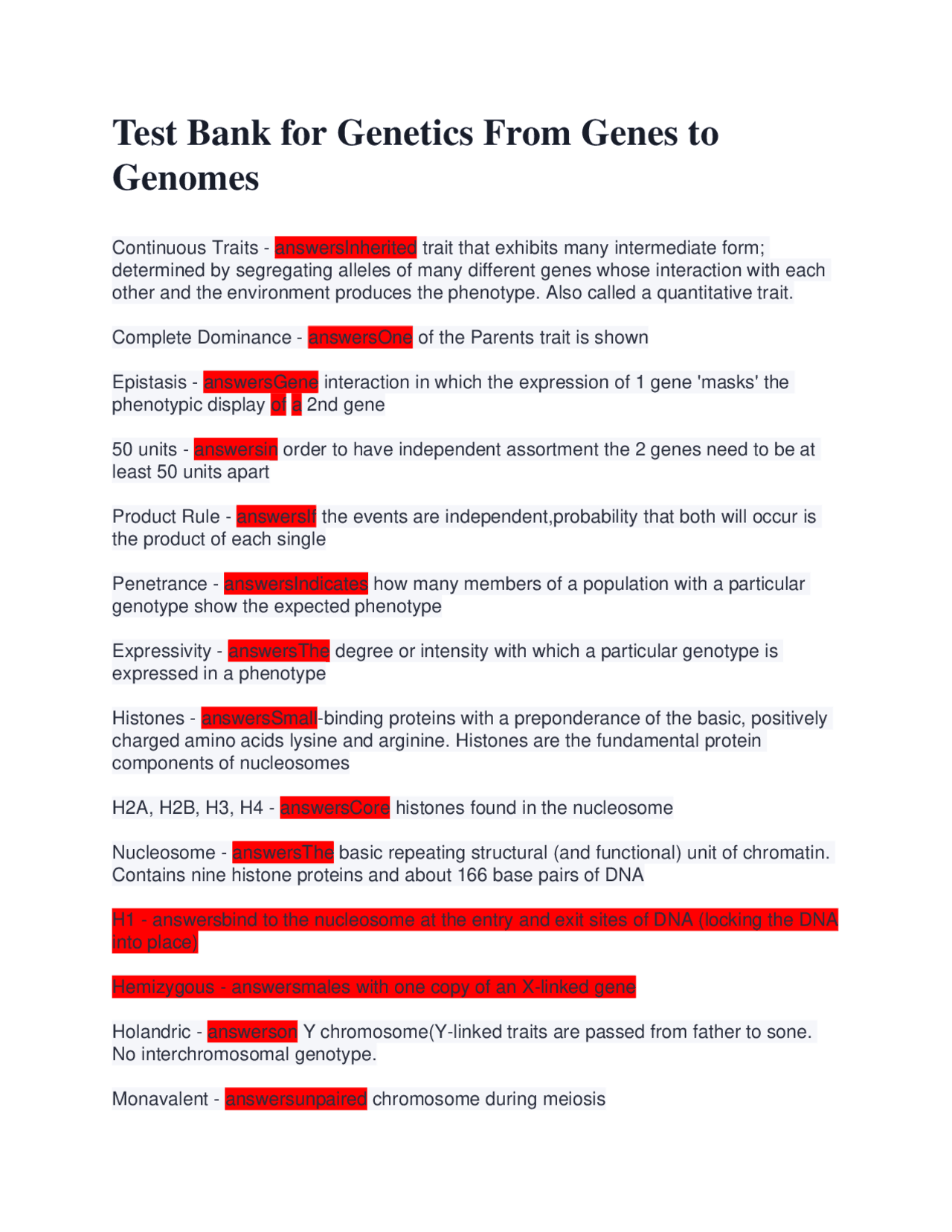 Test Bank for Genetics From Genes to Genomes | Exams Genetics | Docsity