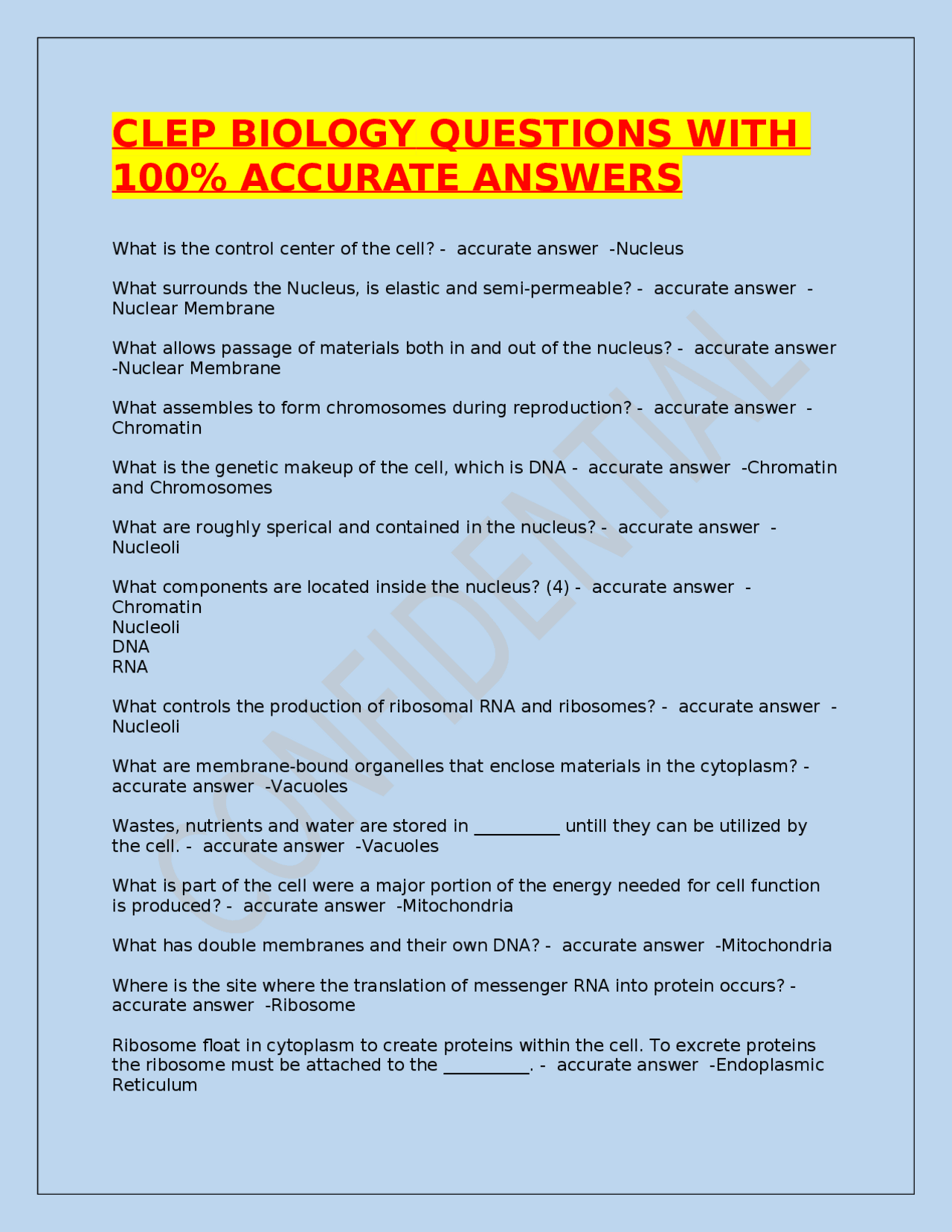 CLEP BIOLOGY QUESTIONS WITH 100% ACCURATE ANSWERS | Exams Public Health ...
