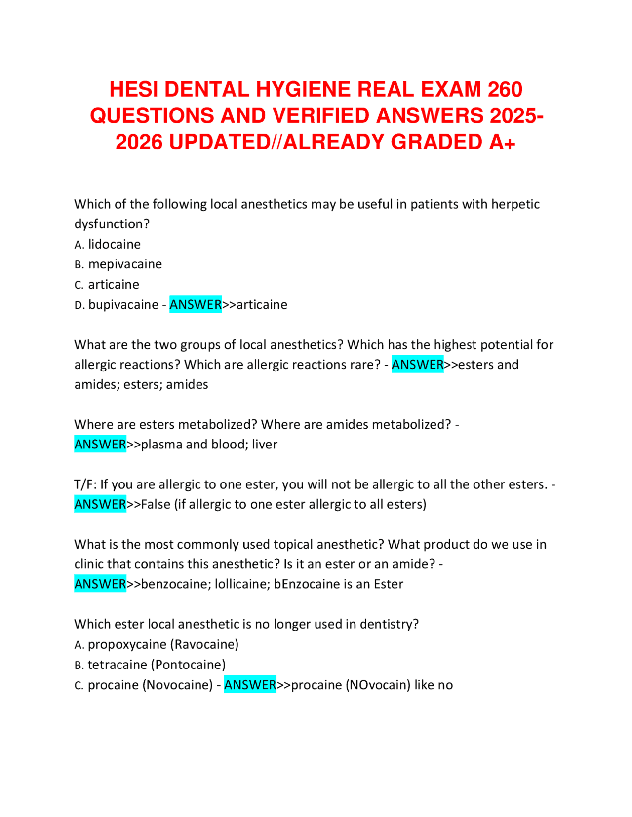 Dental Hygiene Questions and Answers 2025-2026 | Exams Nursing | Docsity