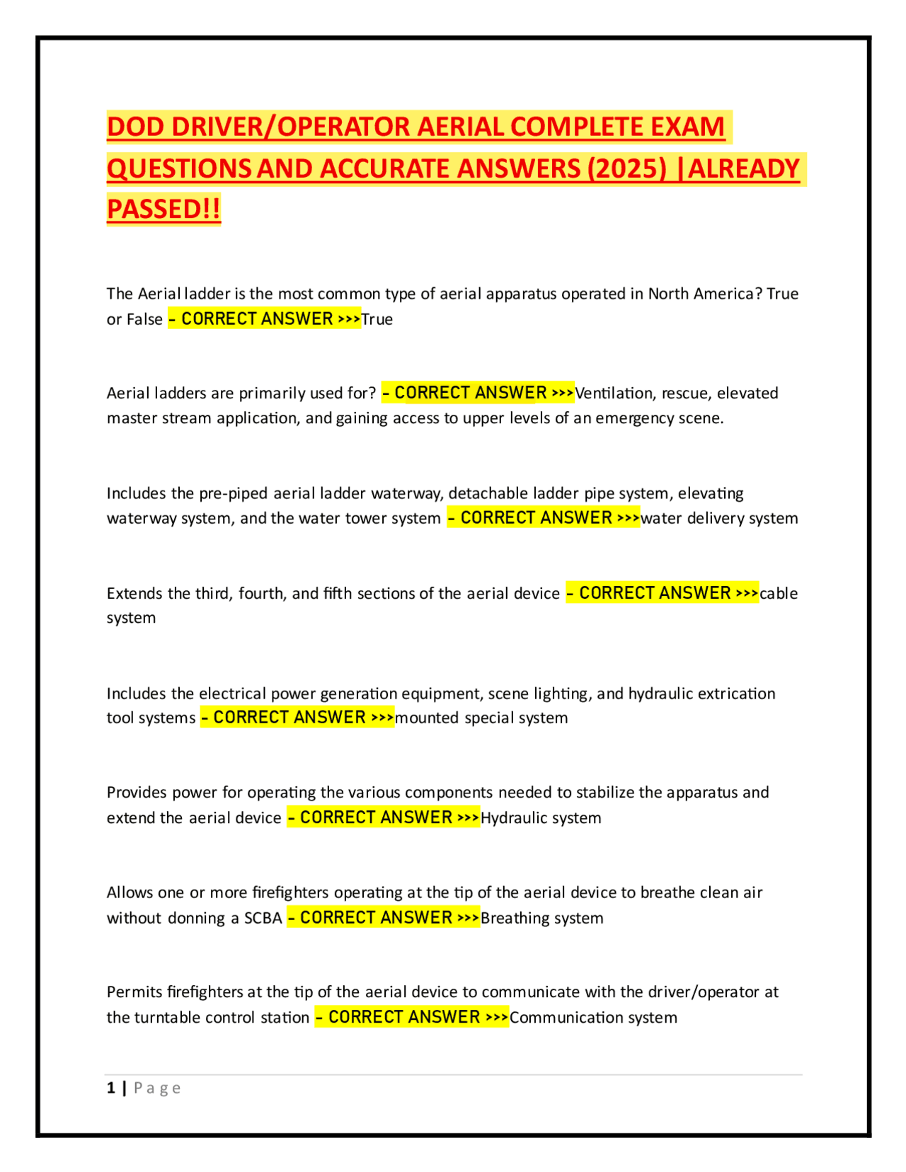 DOD DRIVER/OPERATOR AERIAL COMPLETE EXAM QUESTIONS AND ACCURATE ANSWERS ...