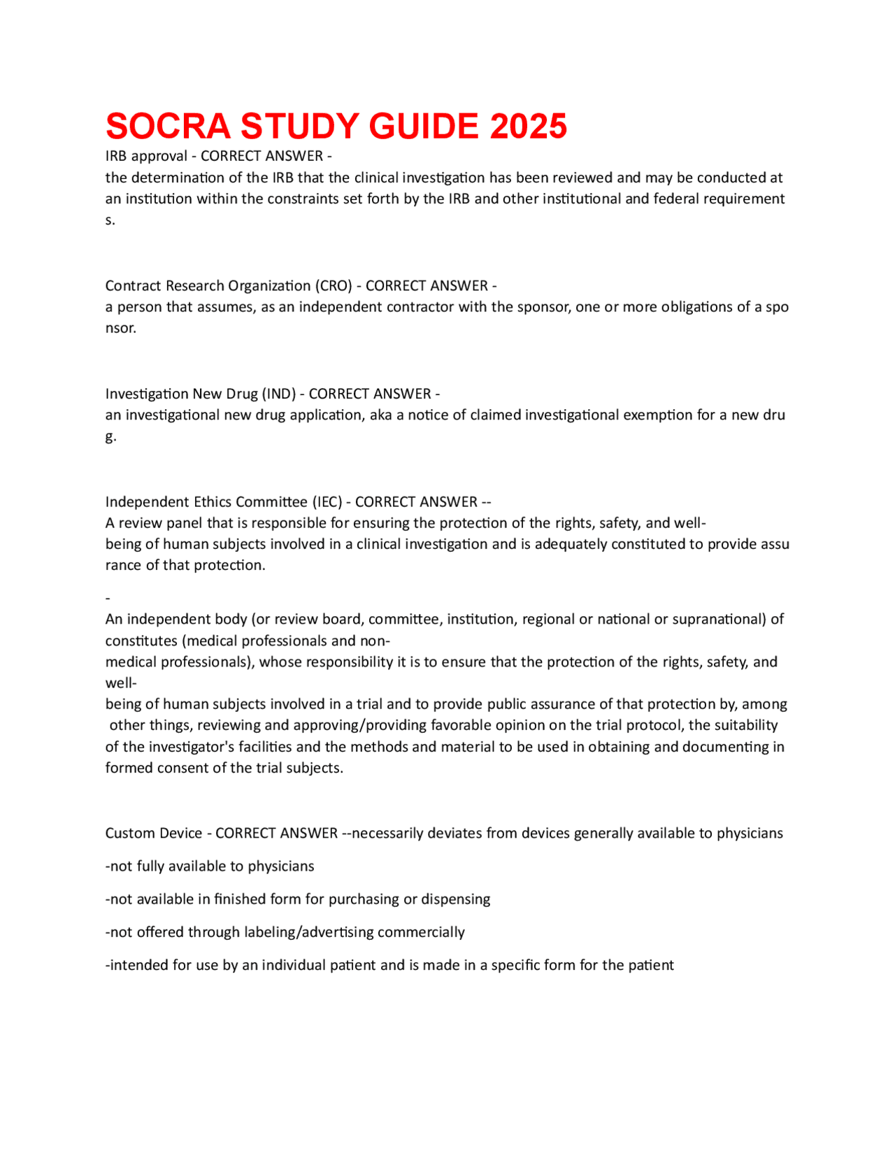 SOCRA Study Guide 2025 – Certified Clinical Research Professional Exam ...